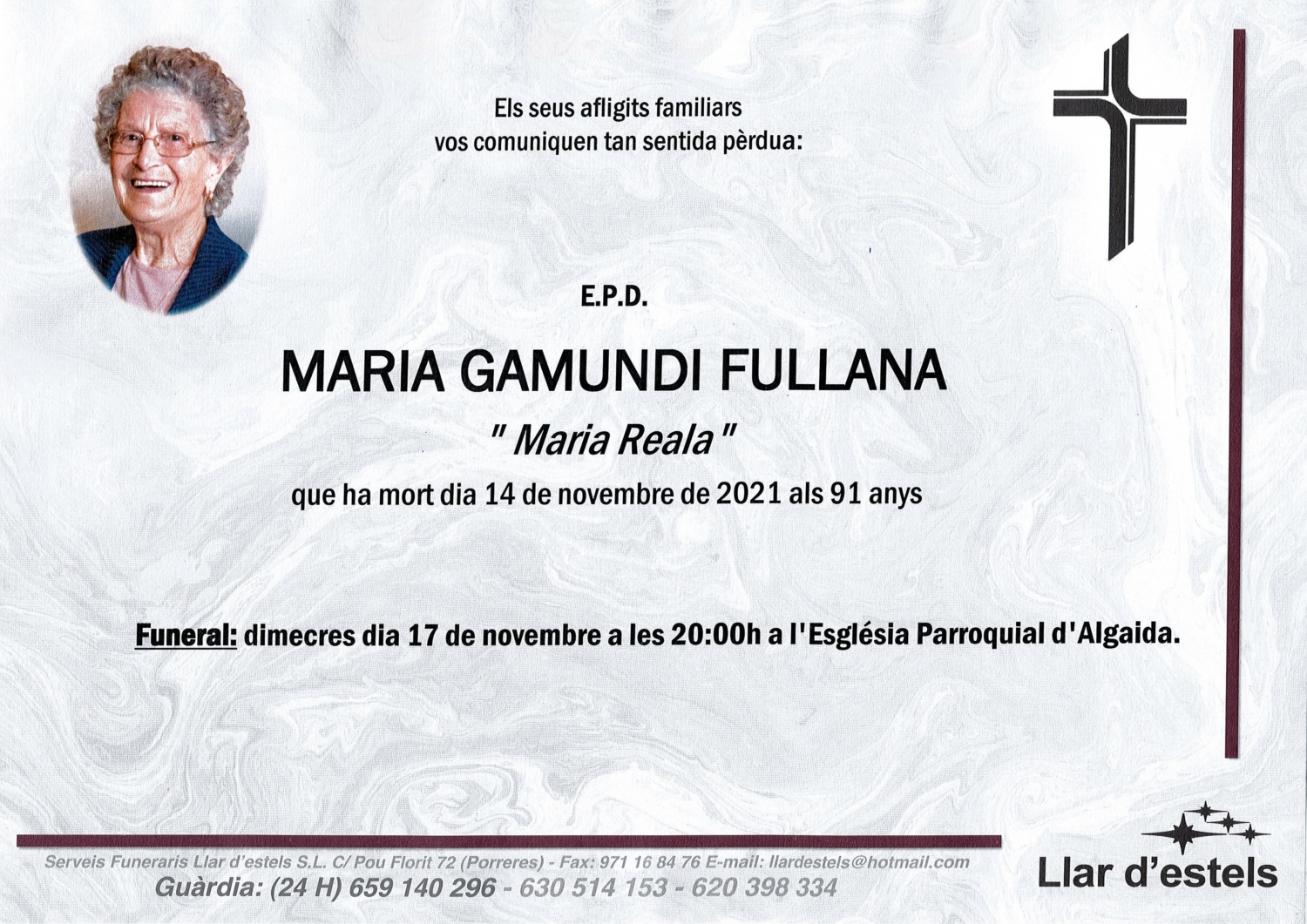 MARIA GAMUNDI FULLANA – Funerària Mallorca – Llar d'estels