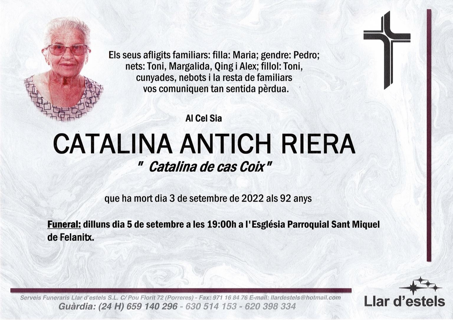 CATALINA ANTICH RIERA – Funerària Mallorca – Llar d'estels