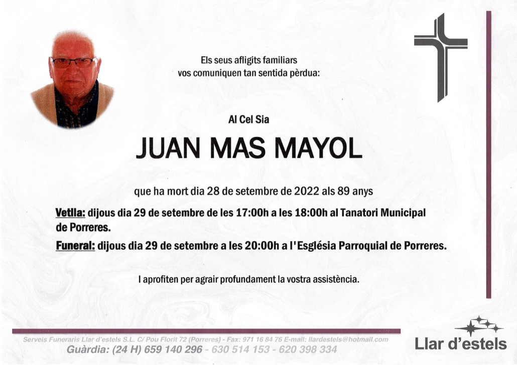 JUAN MAS MAYOL – Funerària Mallorca – Llar d'estels