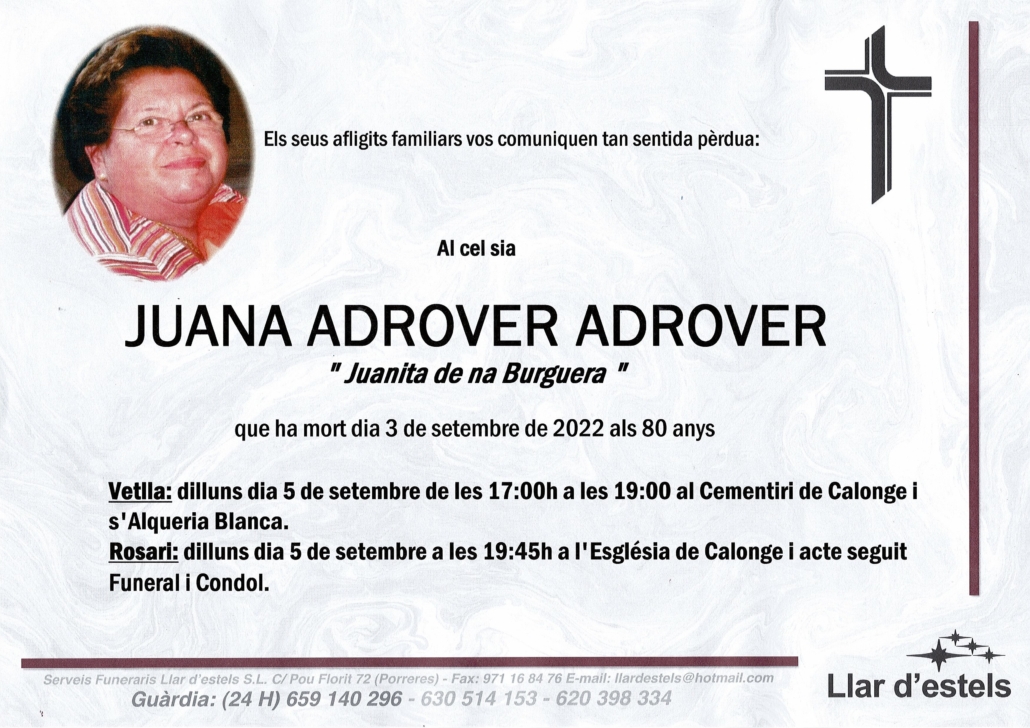 JUANA ADROVER ADROVER – Funerària Mallorca – Llar d'estels