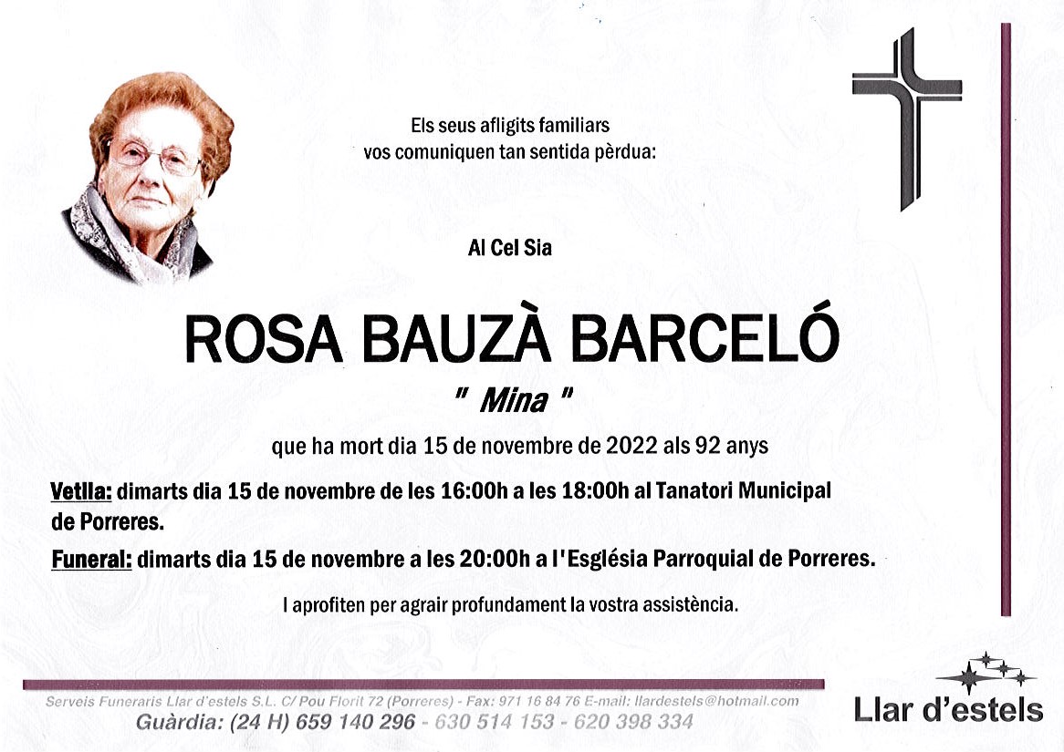 Rosa Bauzà Barceló – Funerària Mallorca – Llar d'estels
