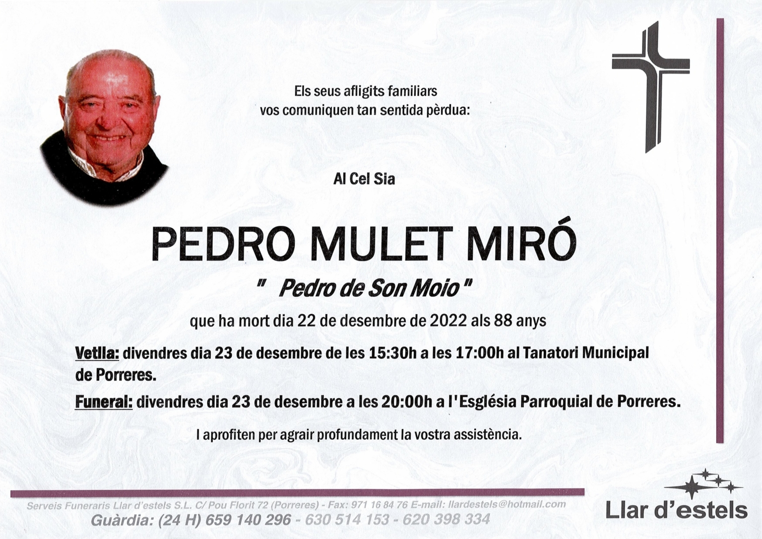 PEDRO MULET MIRÓ – Funerària Mallorca – Llar d'estels