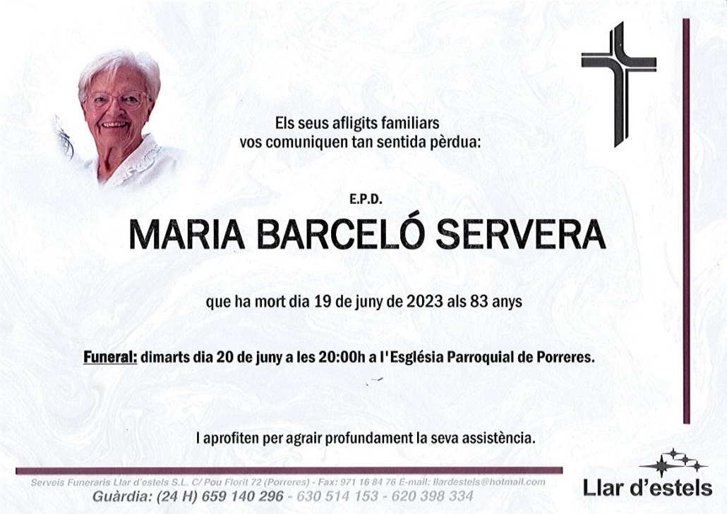 Maria Barceló Servera – Funerària Mallorca – Llar d'estels