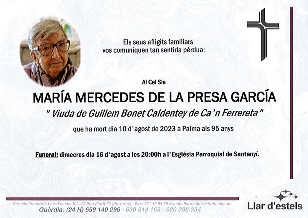 María Mercedes de la Presa García – Funerària Mallorca – Llar d'estels