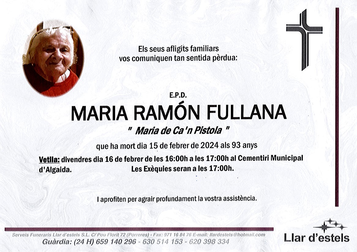 Maria Ramón Fullana – Funerària Mallorca – Llar d'estels