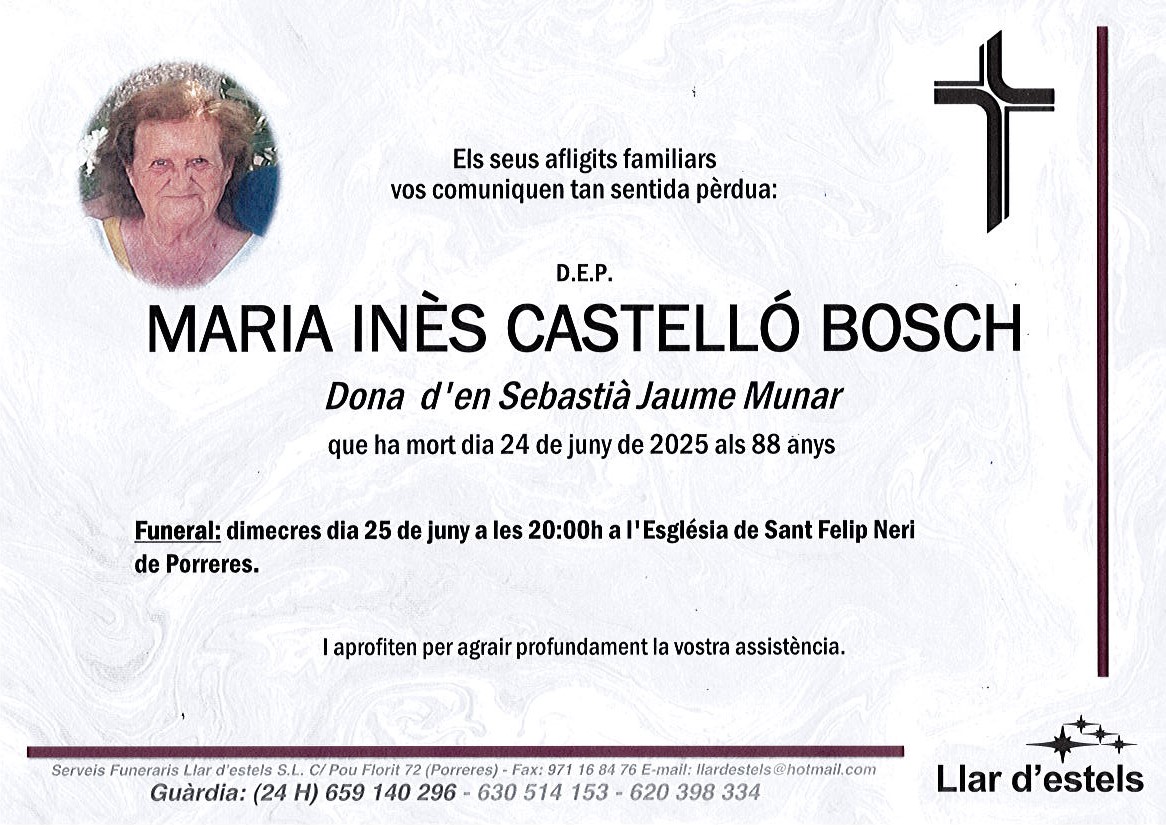 Maria Inès Castelló Bosch – Funerària Mallorca – Llar d'estels