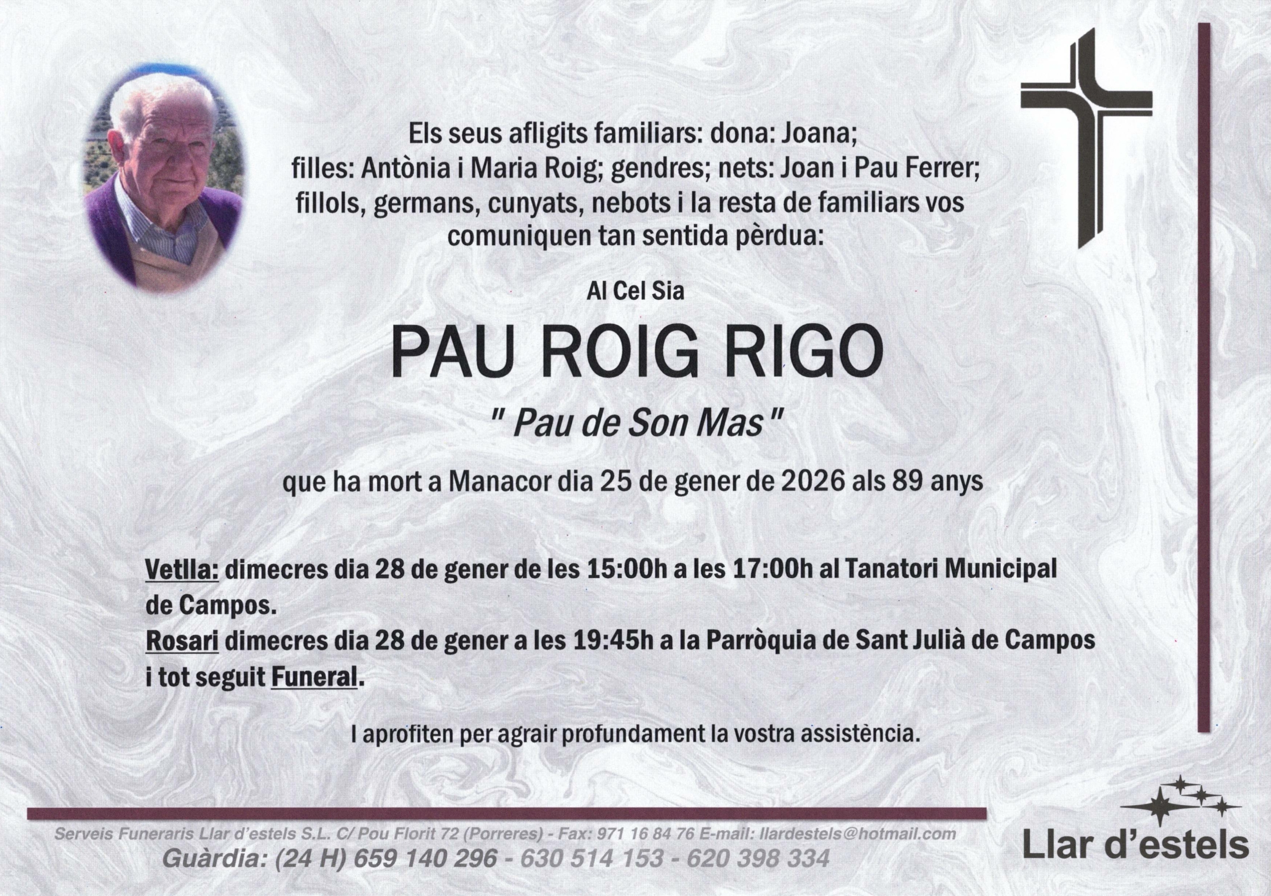 PAU ROIG RIGO – Funerària Mallorca – Llar d'estels